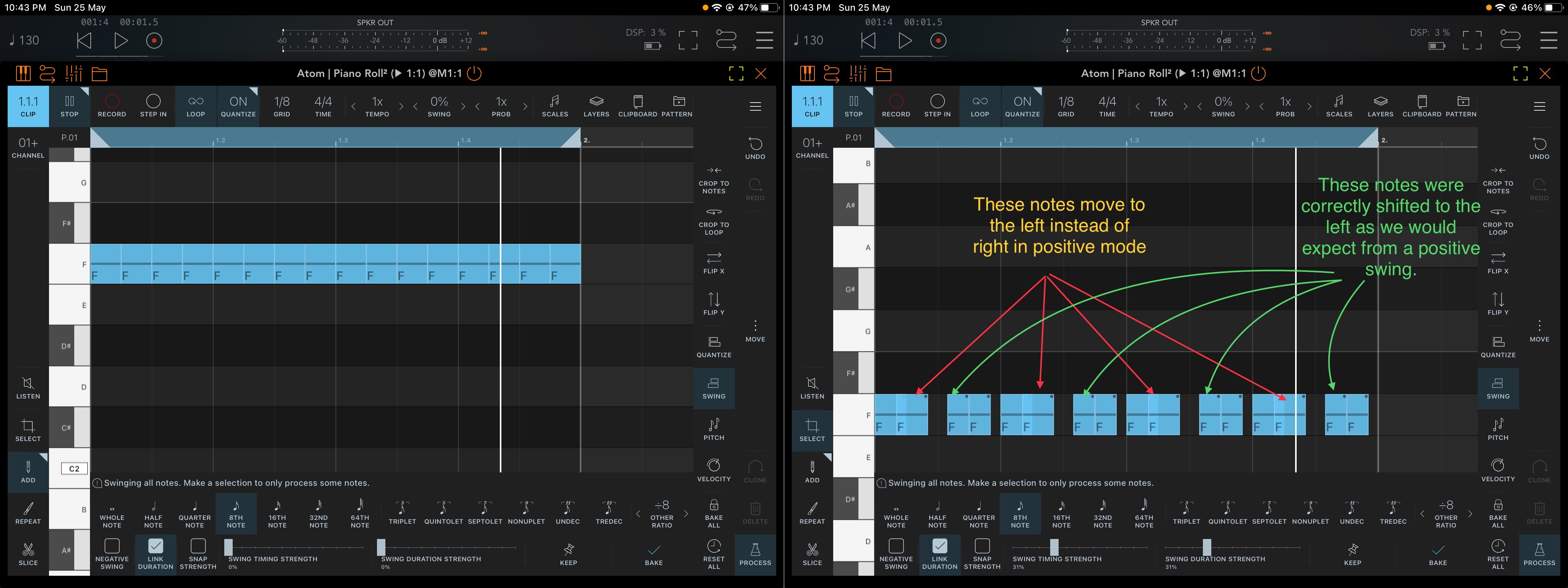 Atom piano roll 2 bug regarding Advance swing positive and negative . — Loopy Pro Forum